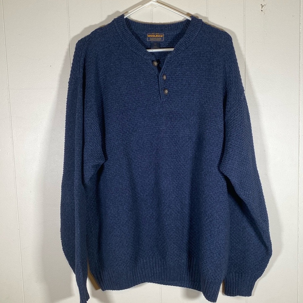 Vintage Woolrich Blue Knit Quarter Button Sweater Siz… - Gem